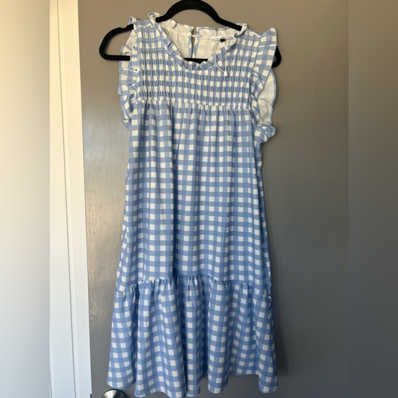 Dresses | Nwot Gingham Dress Blue And White | Poshmark